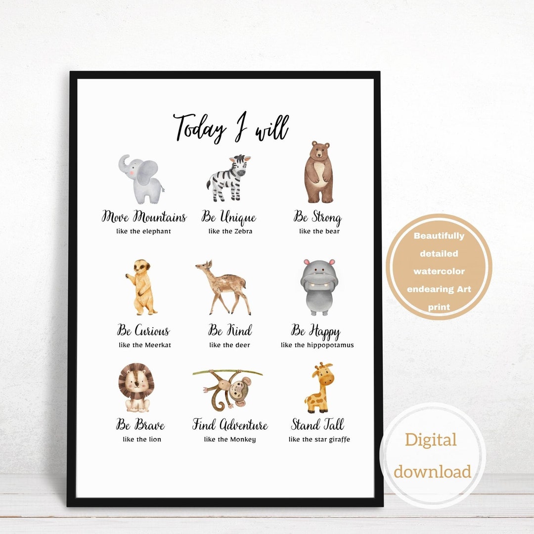 Positive Affirmations Poster,safari Nursery Prints,children ...