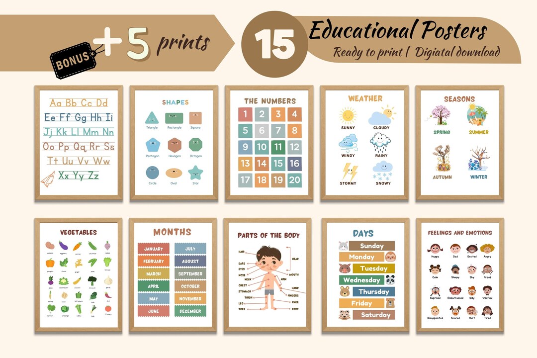 Set of 15 Educational Posters, Montessori Classroom Decor, Homeschool ...