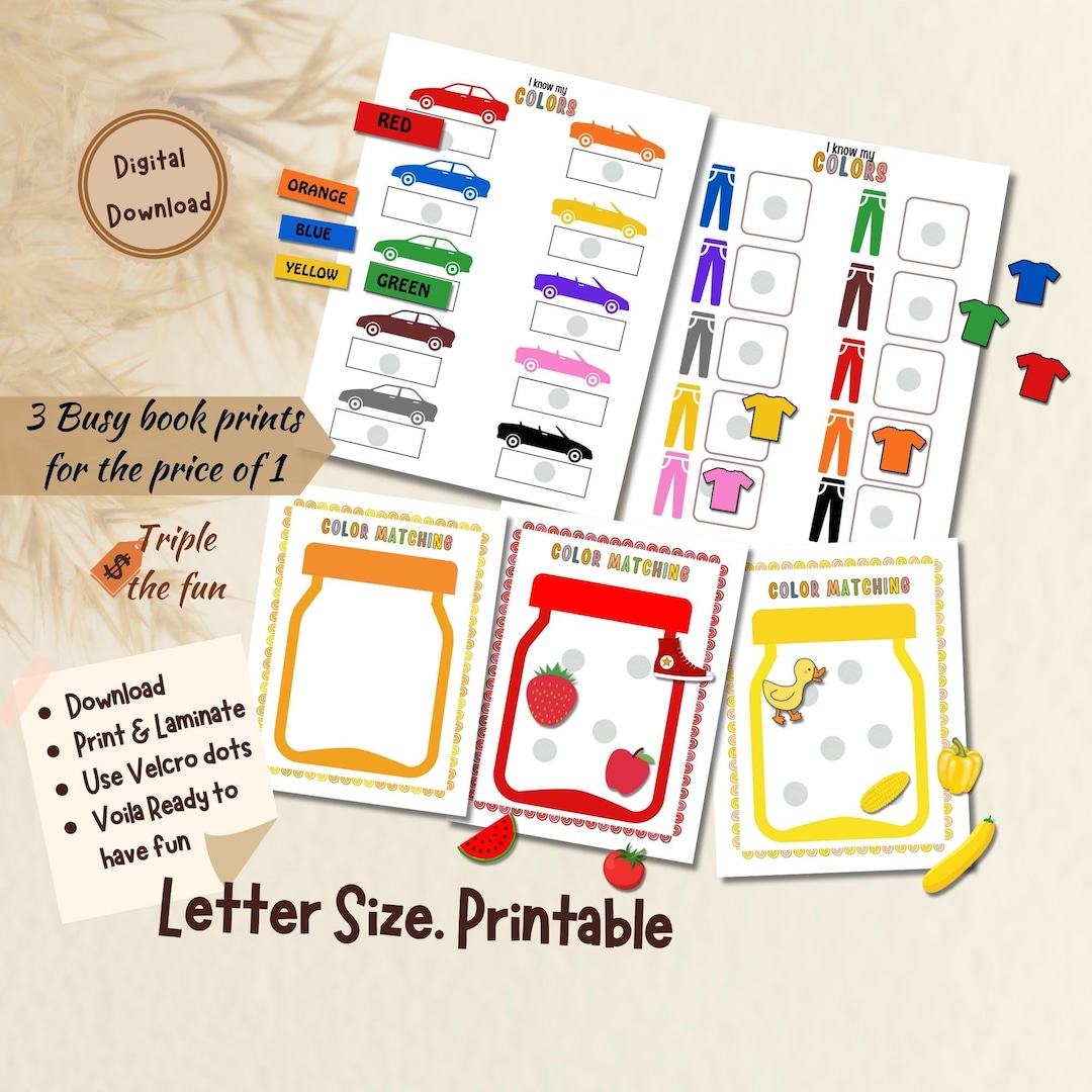 Color Matching Game, Busy Book Printable, Educational Activity, Busy ...