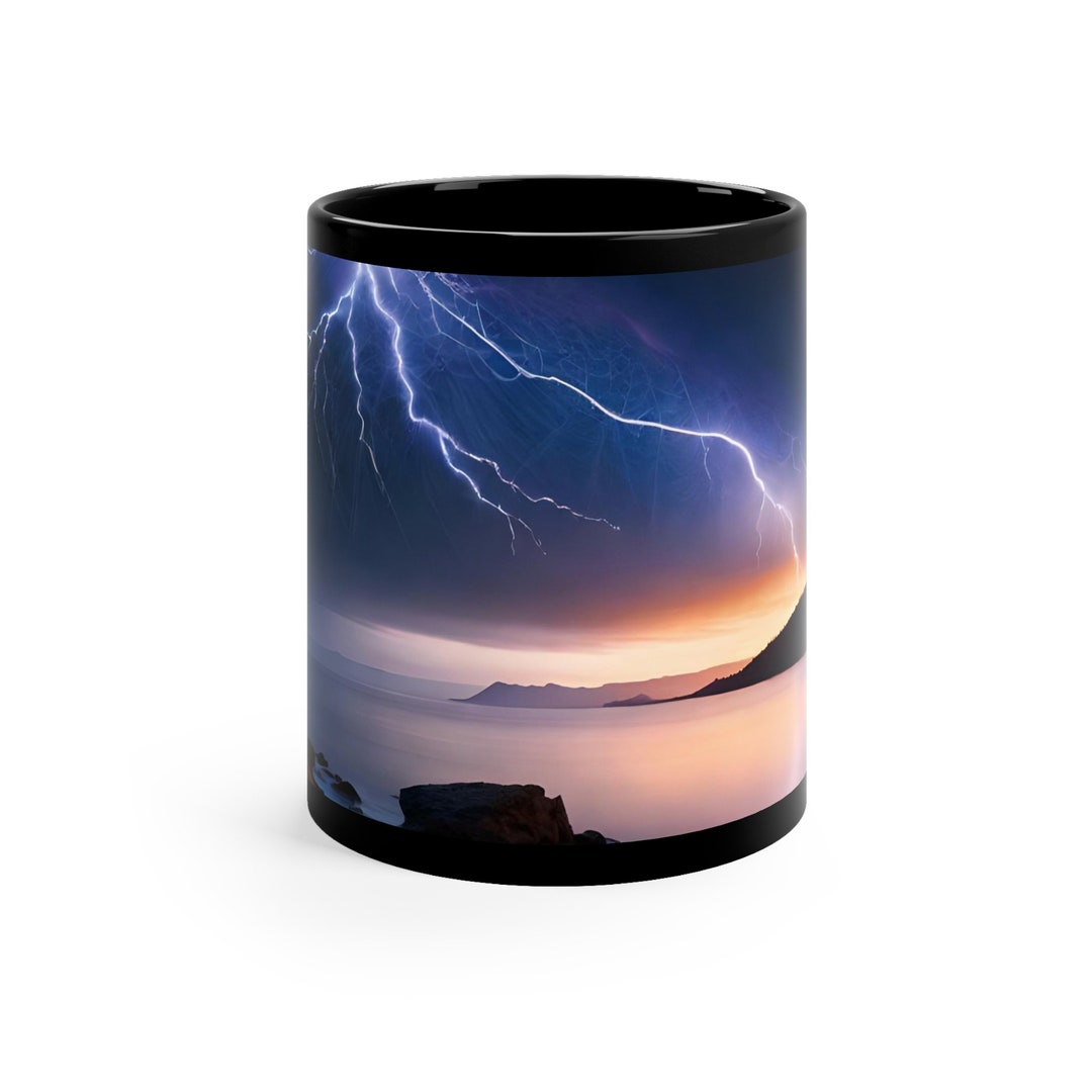 11oz Black Mug Lightning at Night - Etsy