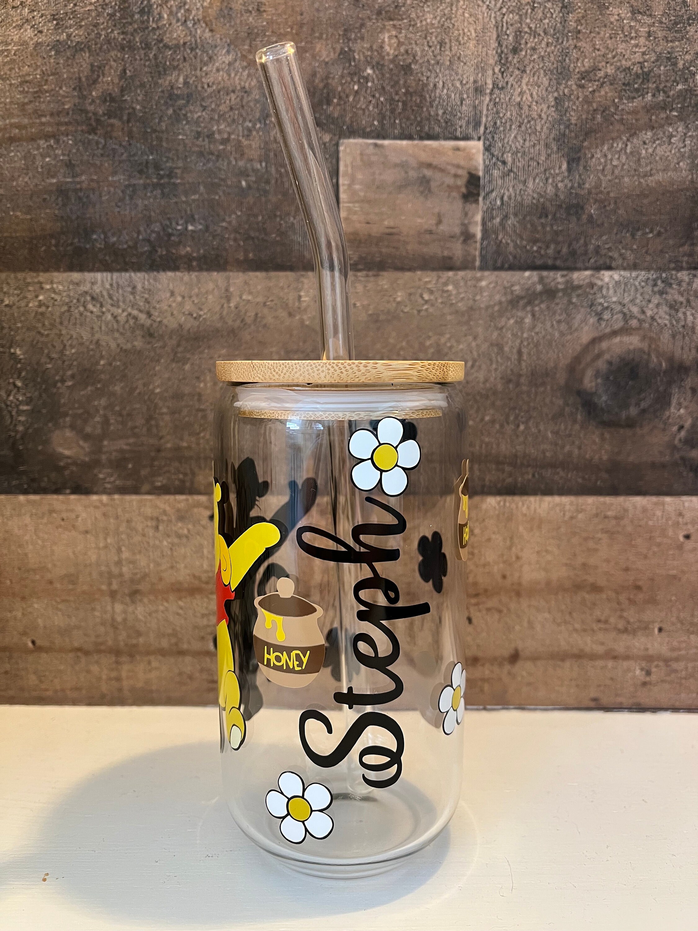 Personalized Winnie the Pooh and Tiger Glass Cup, 16 Oz Lid and Straw ...
