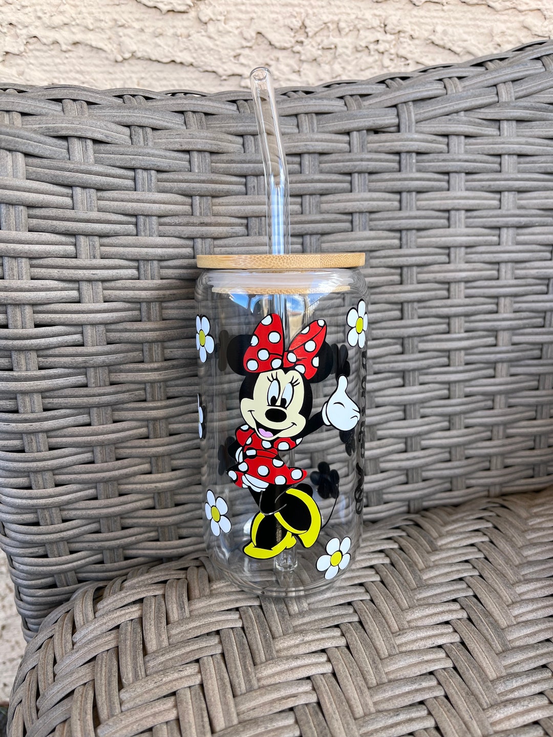 Personalized Minnie Mouse Glass Cup: 16oz Iced Coffee Soda Can (lid ...