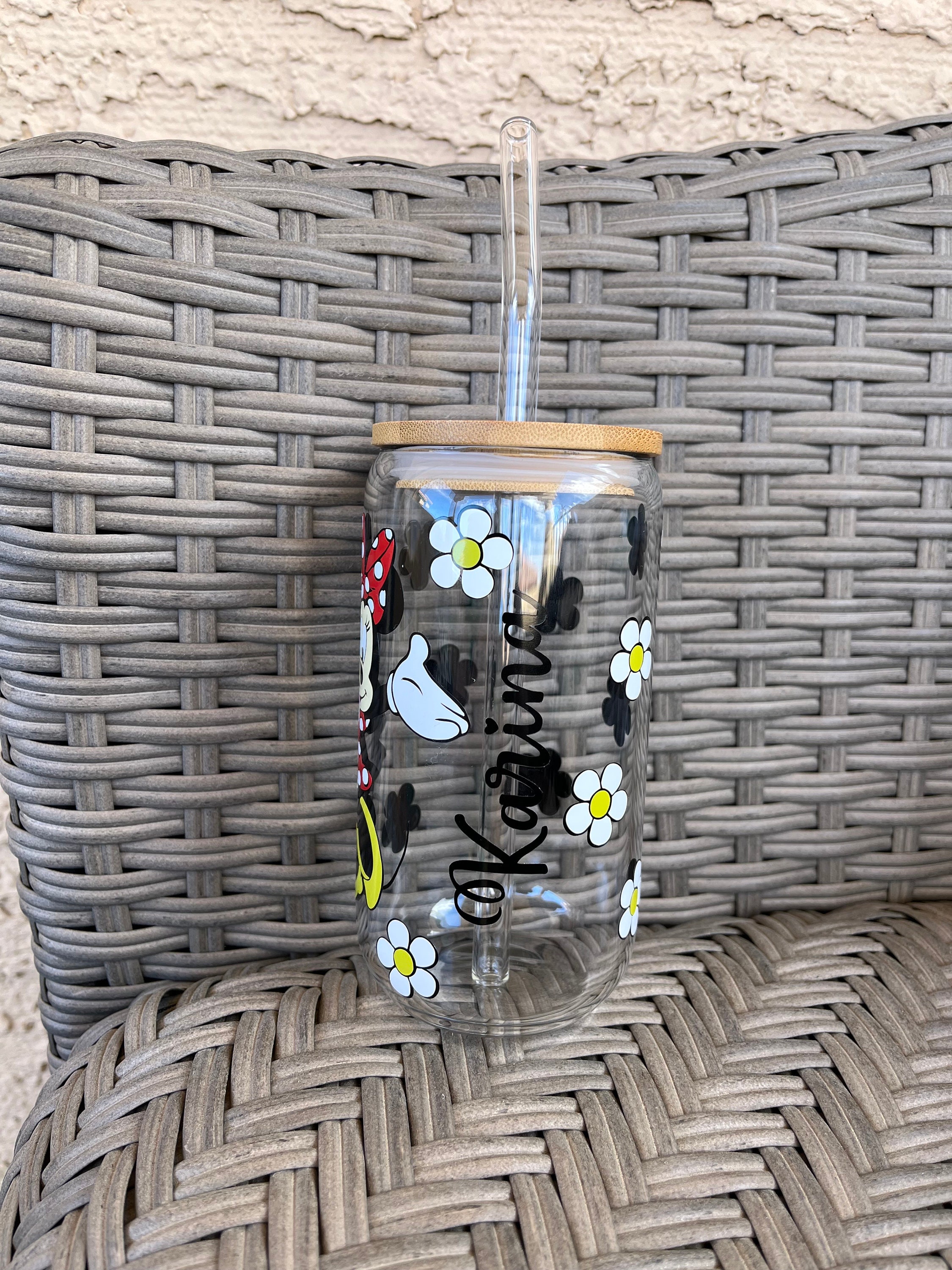 Personalized Minnie Mouse Glass Cup: 16oz Iced Coffee Soda Can (lid ...