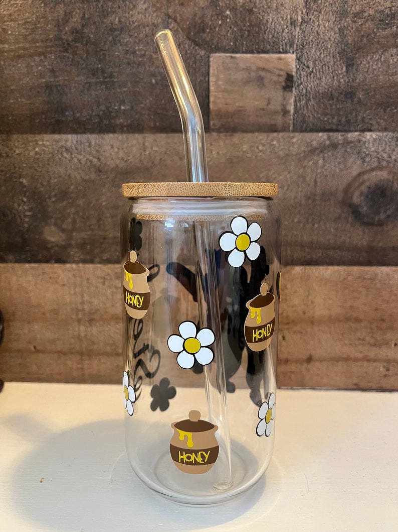 Personalized Winnie the Pooh and Tiger Glass Cup, 16 Oz Lid and Straw ...