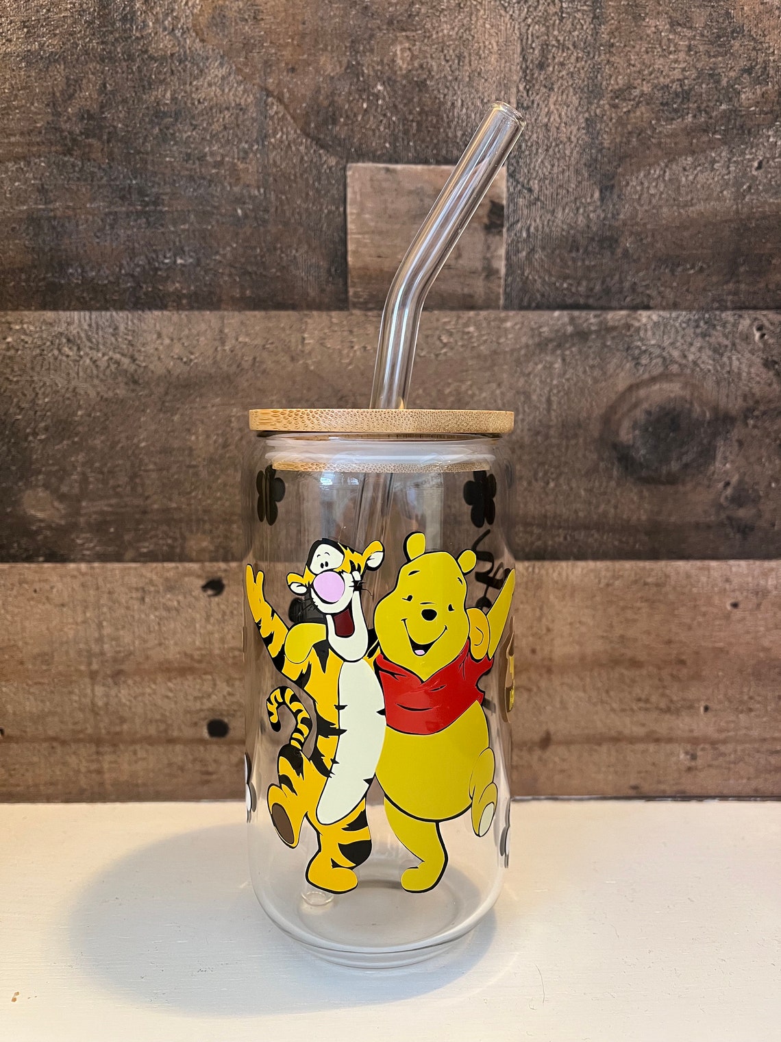Personalized Winnie the Pooh and Tiger Glass Cup, 16 Oz Lid and Straw ...