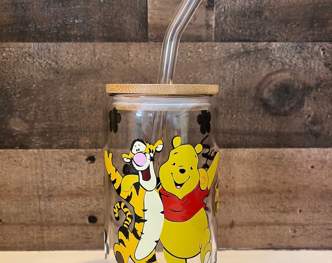 Personalized Winnie the Pooh and Tiger Glass Cup, 16 Oz Lid and Straw ...