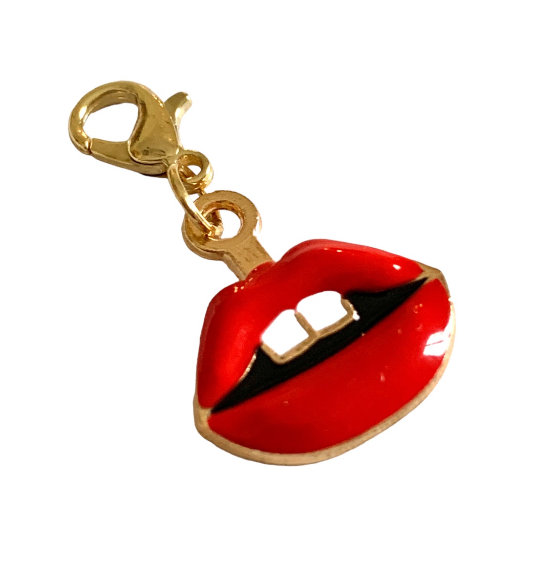 HOT RED LIPS Enameled Clip-on, Dangling Charm for Jewelry Making ...
