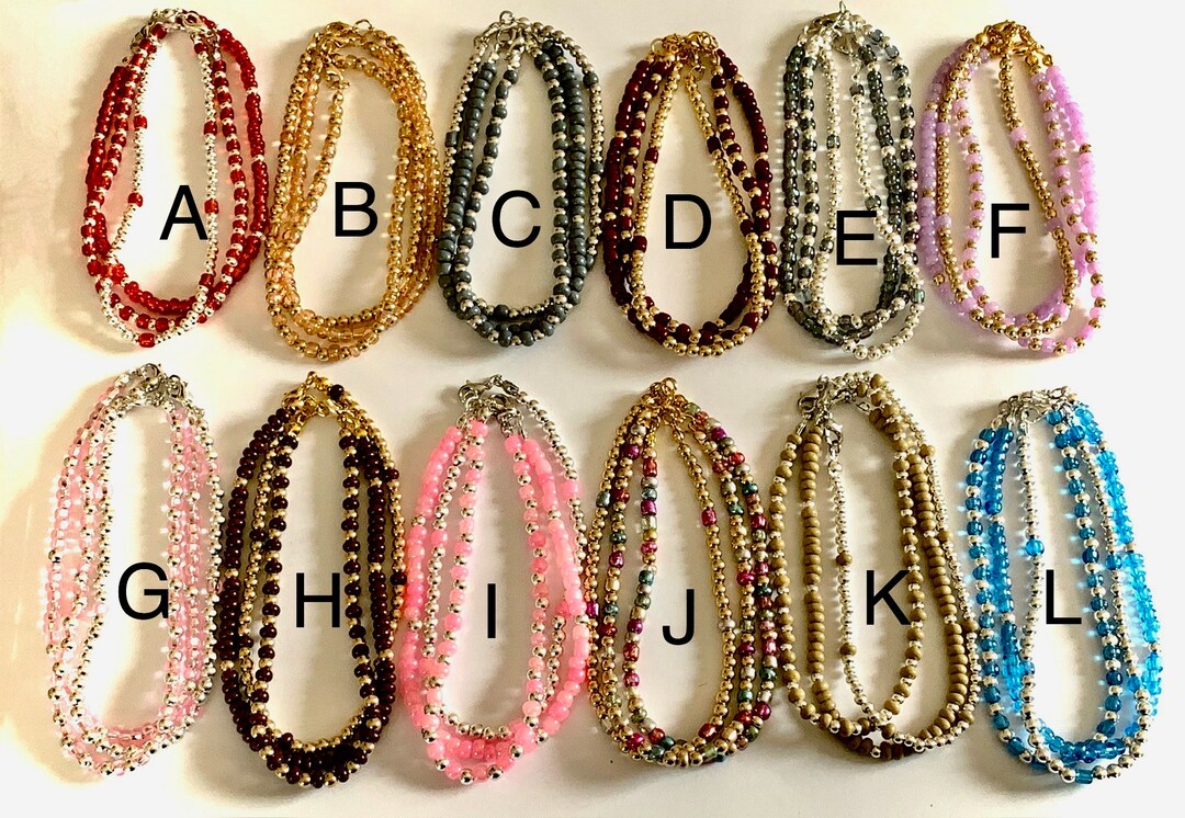 3 PIECE Glass Beaded Anklet Set Stacking Ankle Bracelets, Stretchy ...