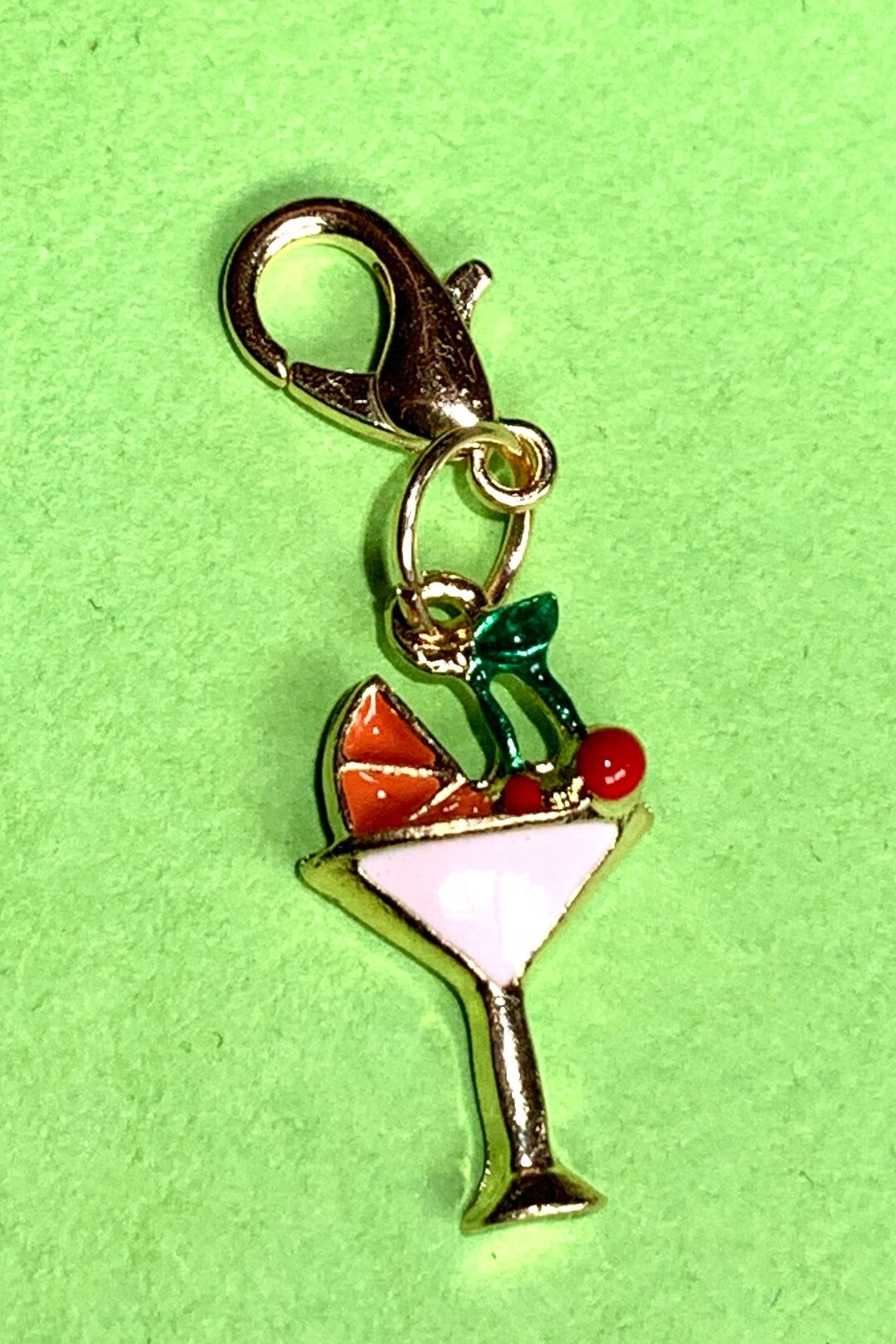MARTINI COCKTAIL Enameled Clip-on, Dangling Charm for Jewelry Making ...