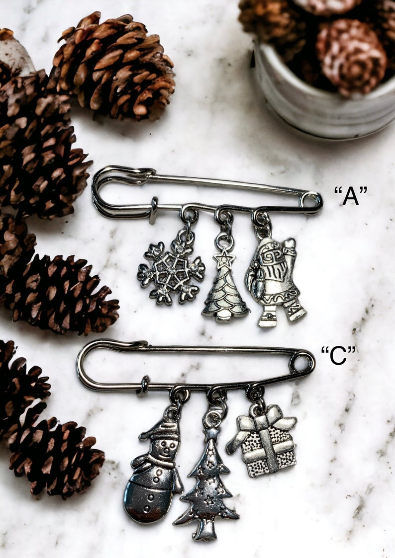 BROOCH Safety Pin With Winter Holiday Hangling Dangling - Etsy