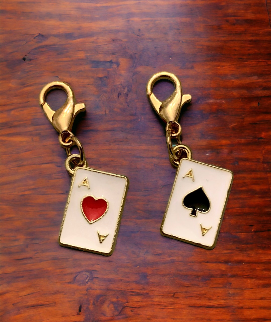 ACE of HEARTS or SPADES Small Playing Card Clip-on Lobster Clasp Charm ...