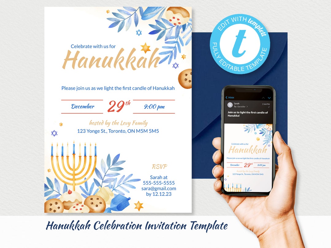 Hanukkah Invitation Editable Template, Traditional Celebration Invite ...
