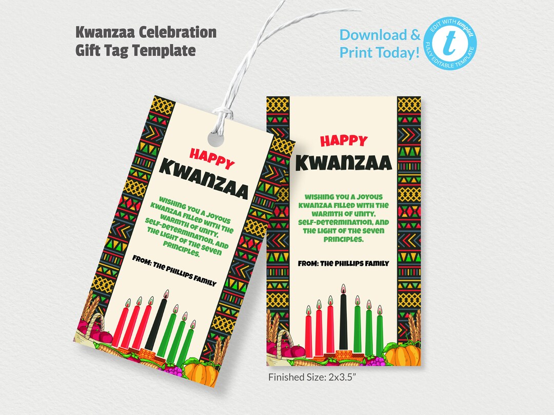 Kwanzaa Celebration Editable Gift Tag Template, Kinara, African Pattern ...