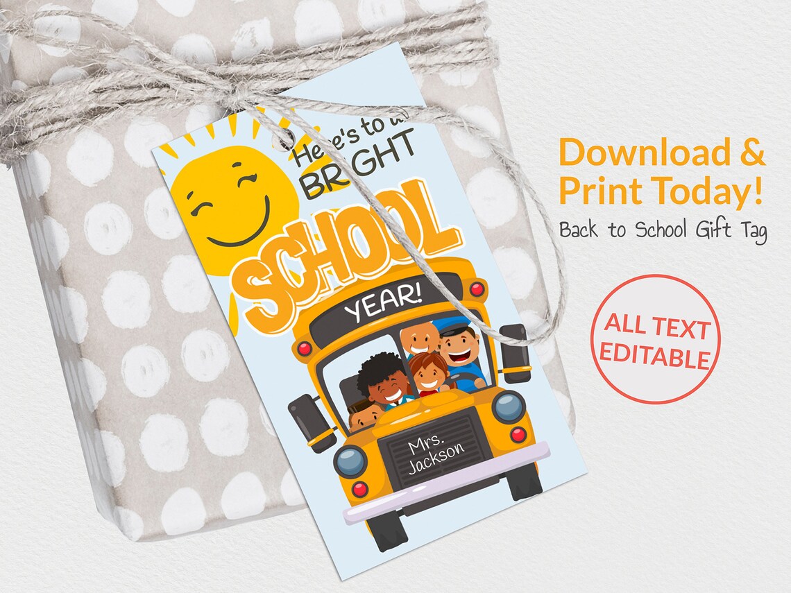 Teacher Printable Gift Tag, Welcome Student Classroom Gift Tag, Bright ...
