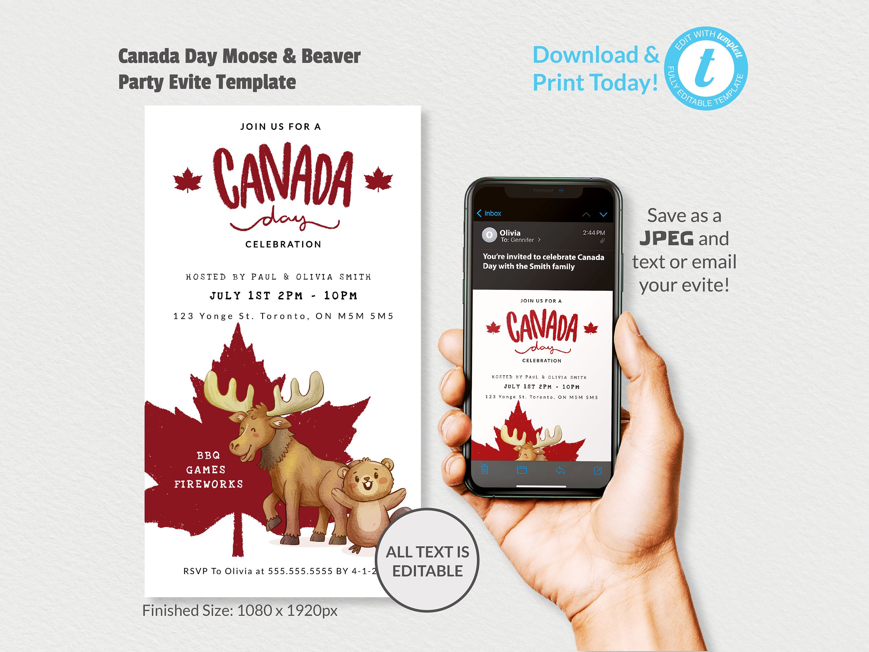 Editable Canada Day Invitation Template, Printable Party Invite ...