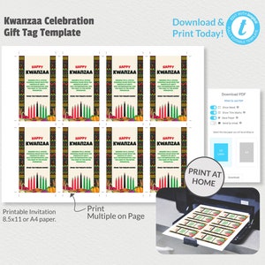 Kwanzaa Celebration Editable Gift Tag Template, Kinara, African Pattern ...