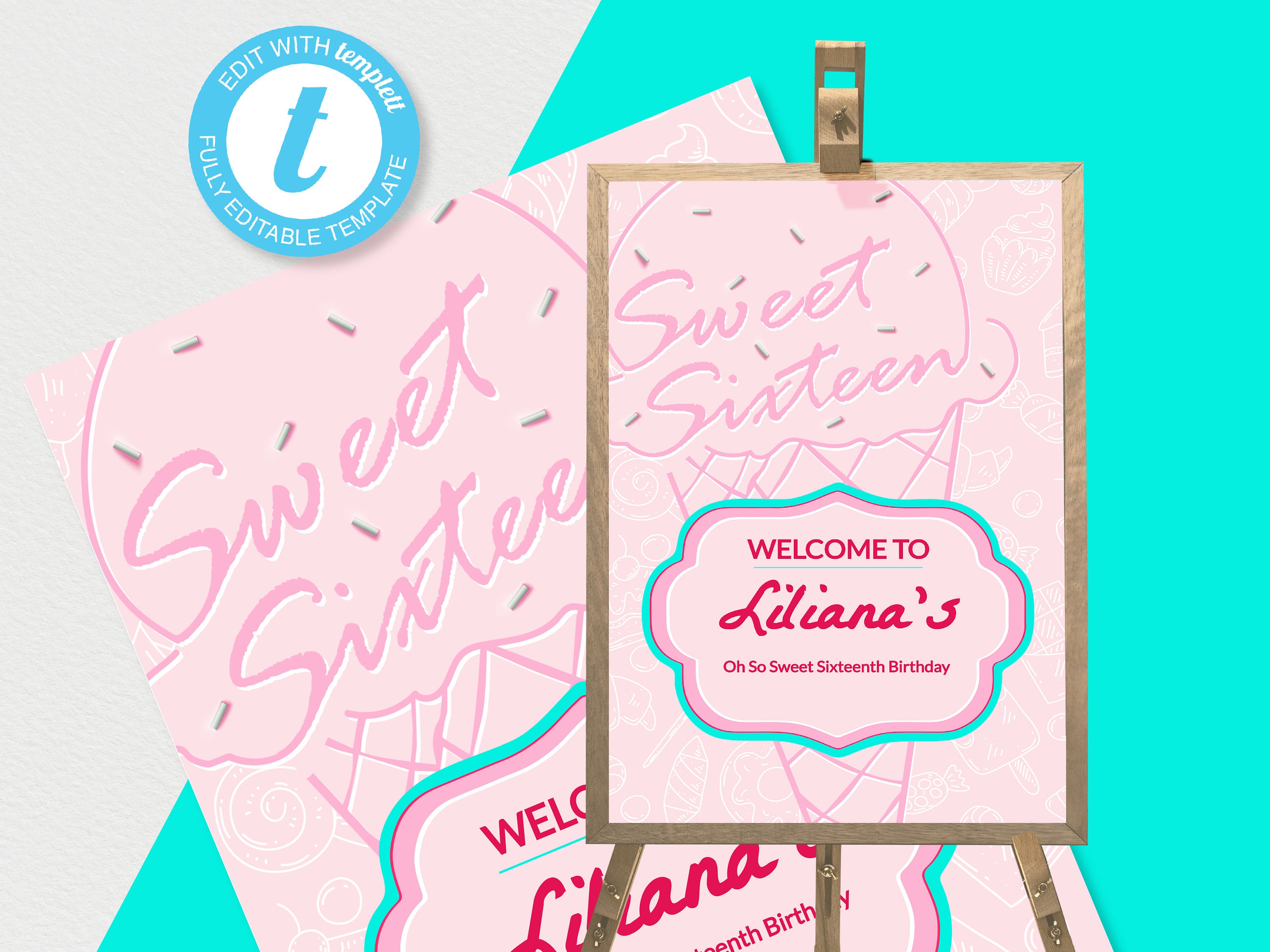 Welcome Poster, Birthday Party Sweet Sixteen Welcome Sign, Editable ...