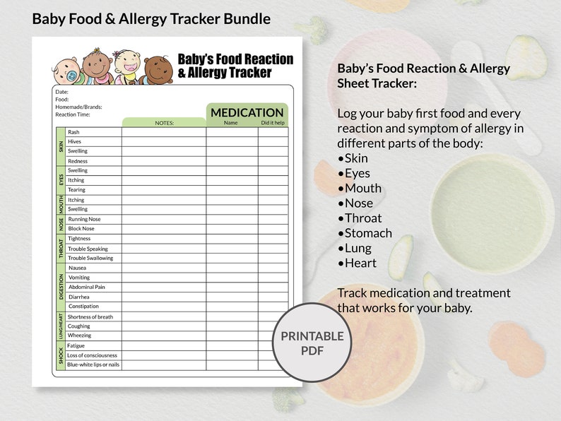Baby Food Tracker Printable BUNDLE, Baby’s First Foods, Baby Weaning ...