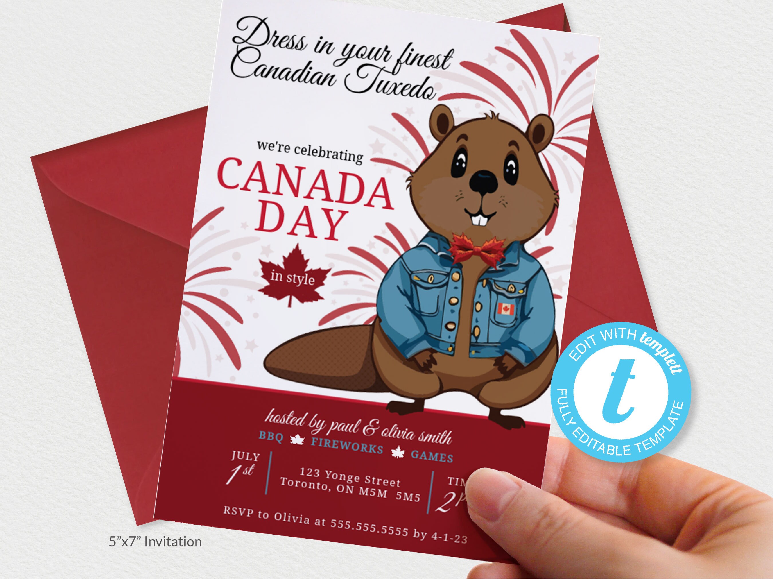 Editable Canada Day Invitation Template, Canadian Tuxedo, Printable ...