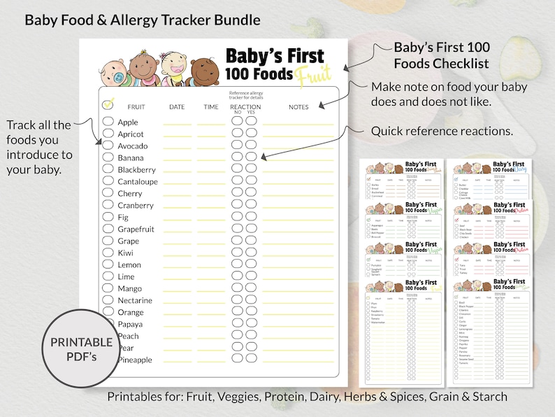 Baby Food Tracker Printable BUNDLE, Baby’s First Foods, Baby Weaning ...