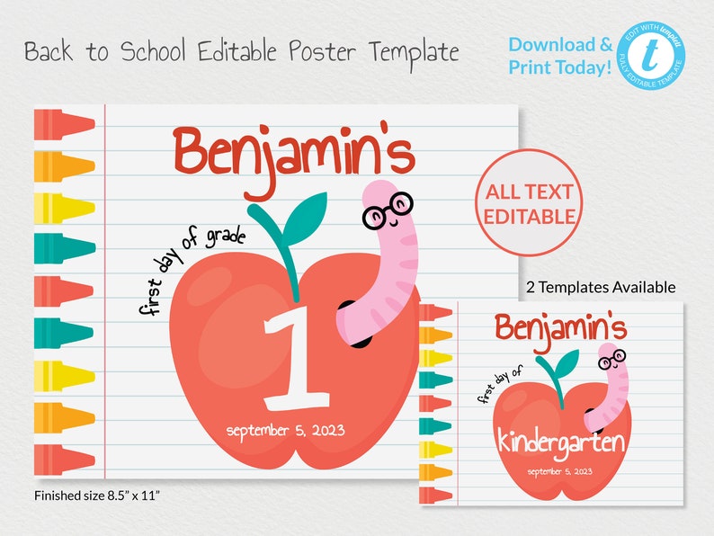 First Day of Grade 1, First Day of School Sign, Kindergarten, Back to ...