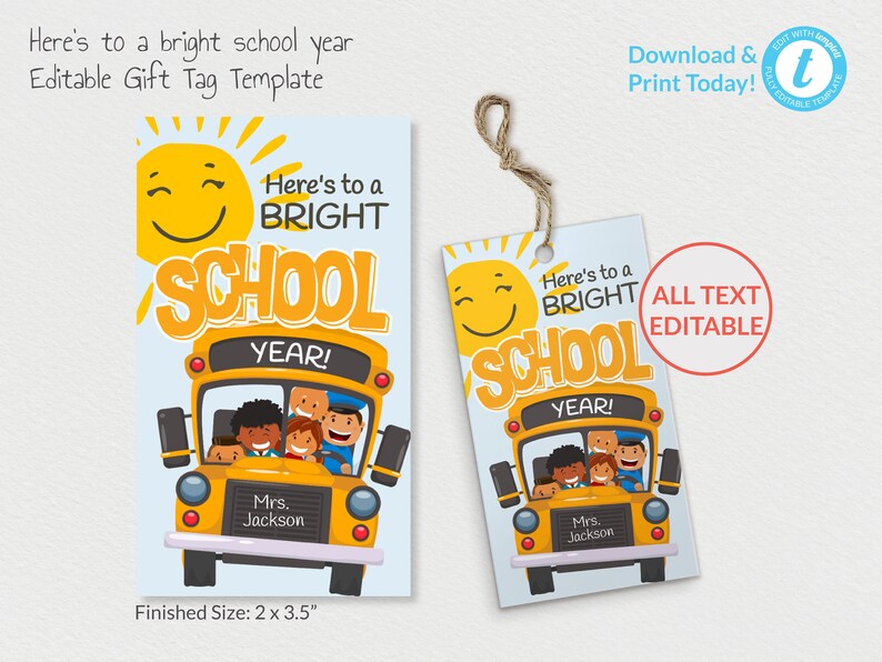 Teacher Printable Gift Tag, Welcome Student Classroom Gift Tag, Bright ...