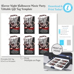 Halloween Horror Movie Night Gift Tag Template, Popcorn Digital ...