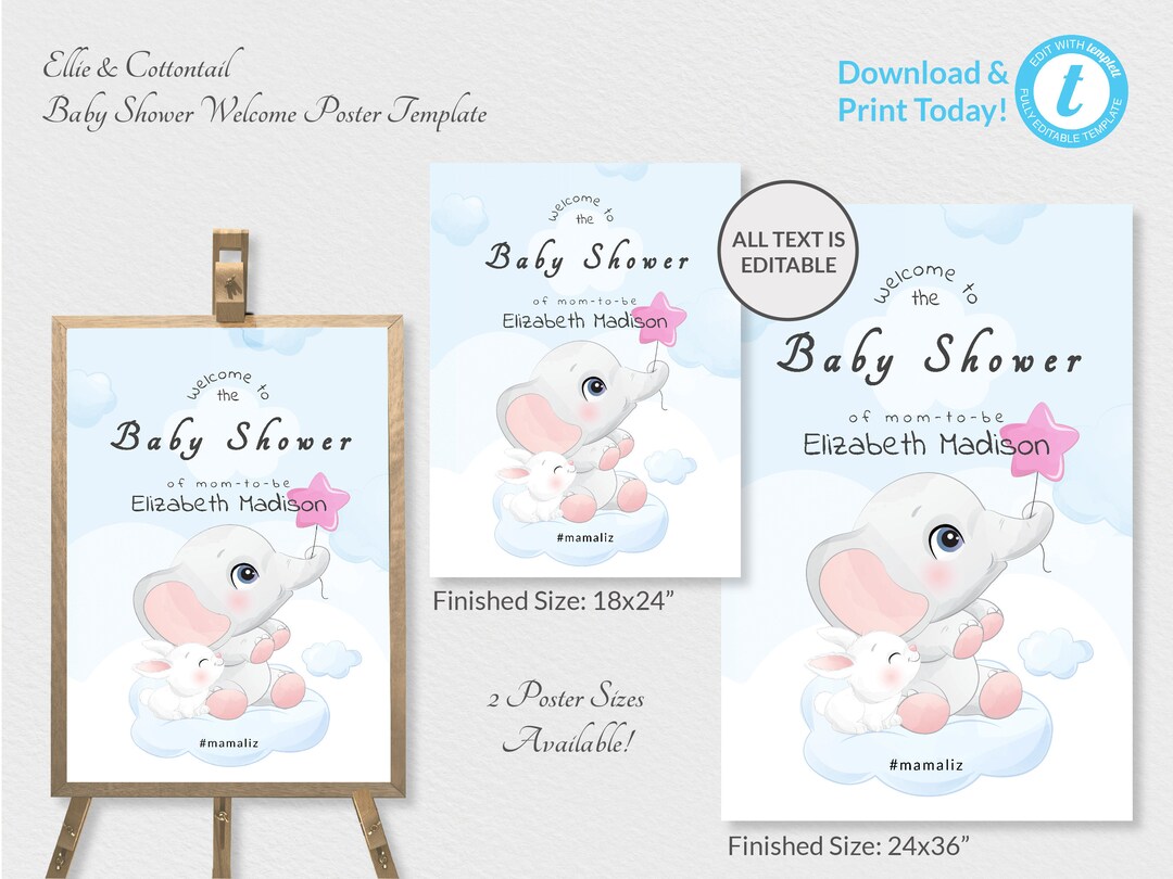 Ellie & Cottontail Baby Shower Welcome Poster Baby Girl - Etsy