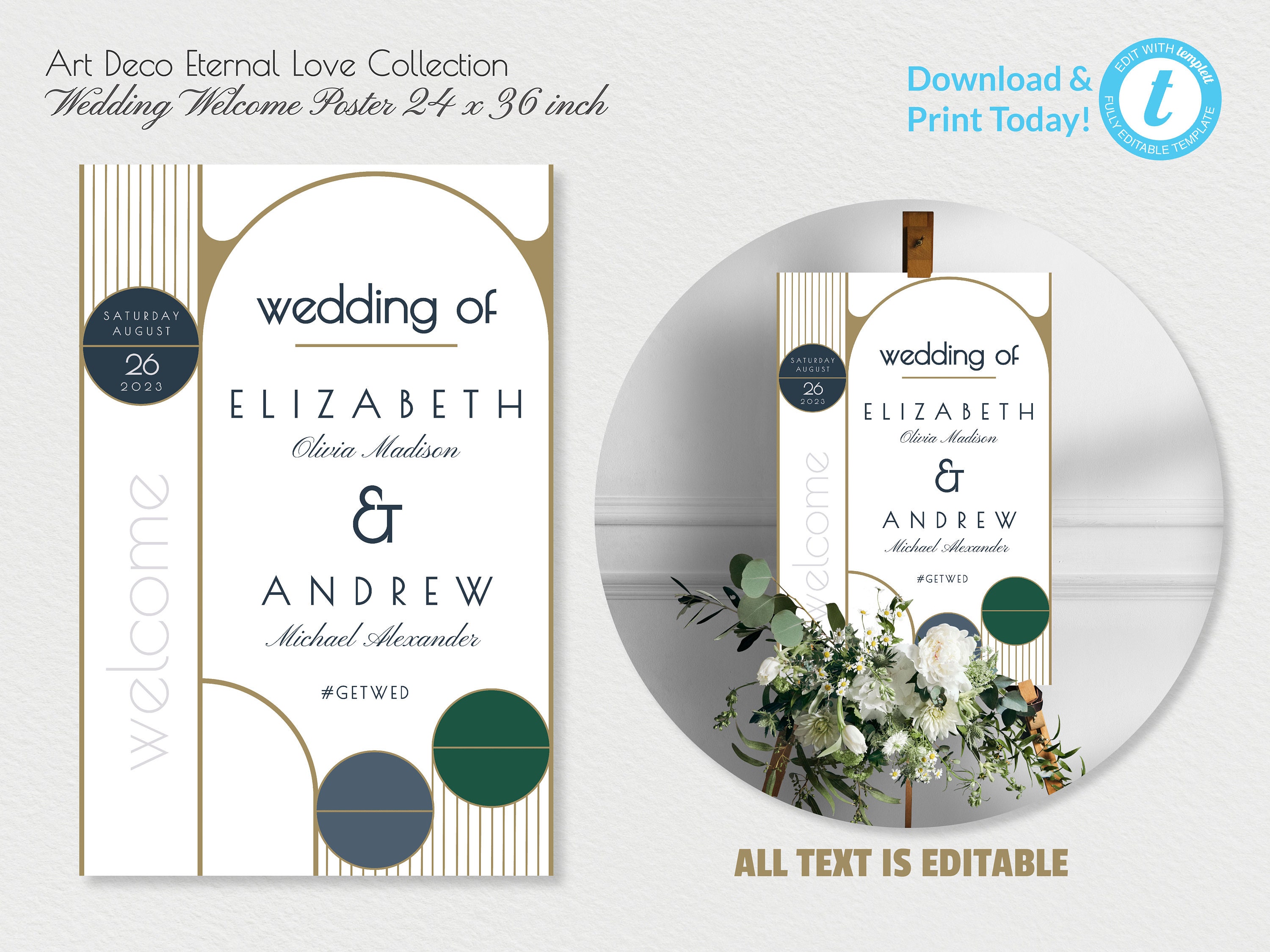Wedding Welcome Sign Art Deco Eternal Love Editable - Etsy