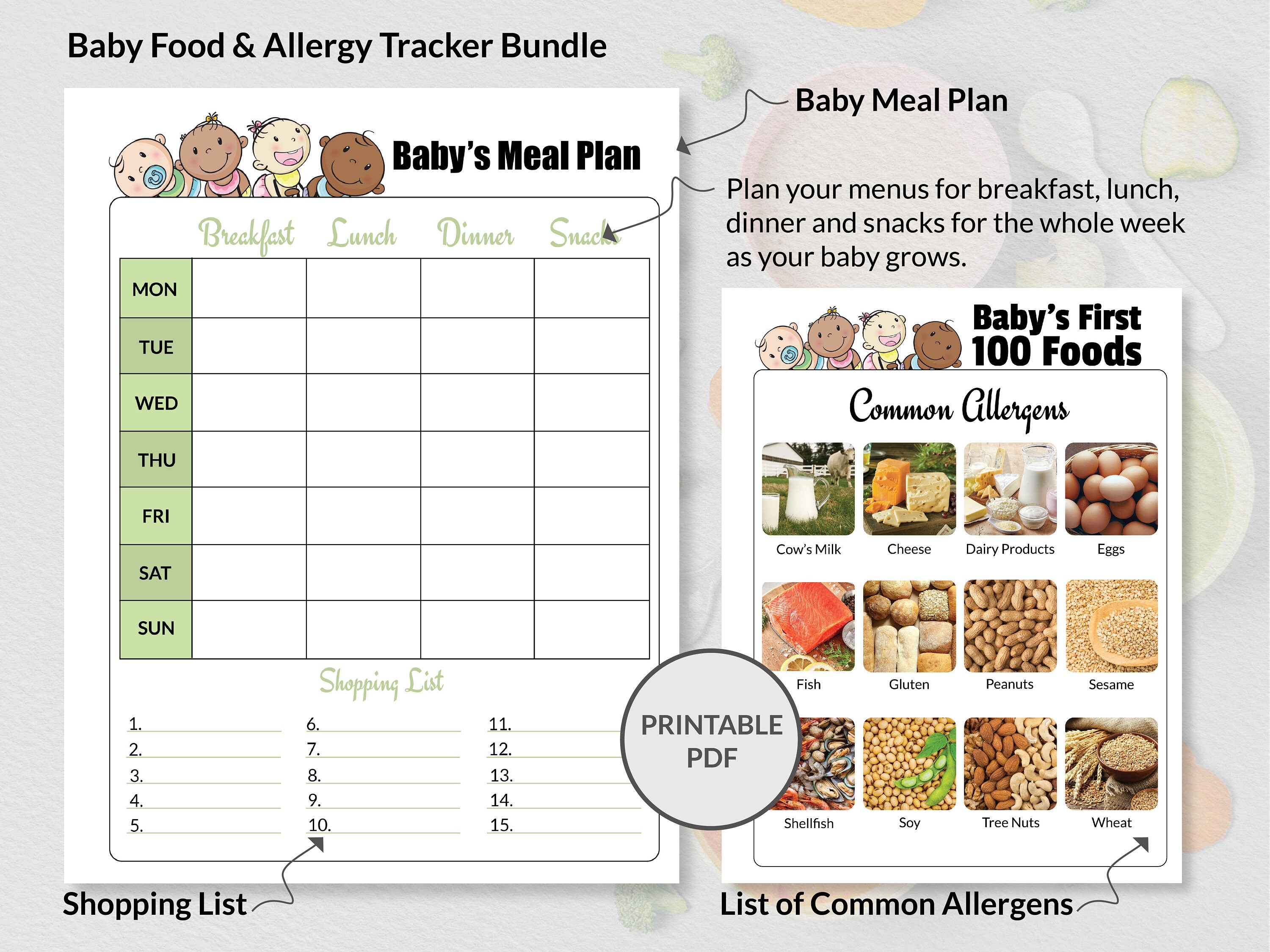 Baby Food Tracker Printable BUNDLE, Babys First Foods, Baby Weaning ...