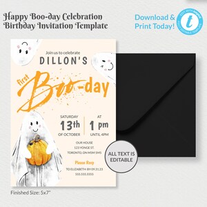Halloween Birthday Invitation Template, Boo-day Party Kids Invite ...