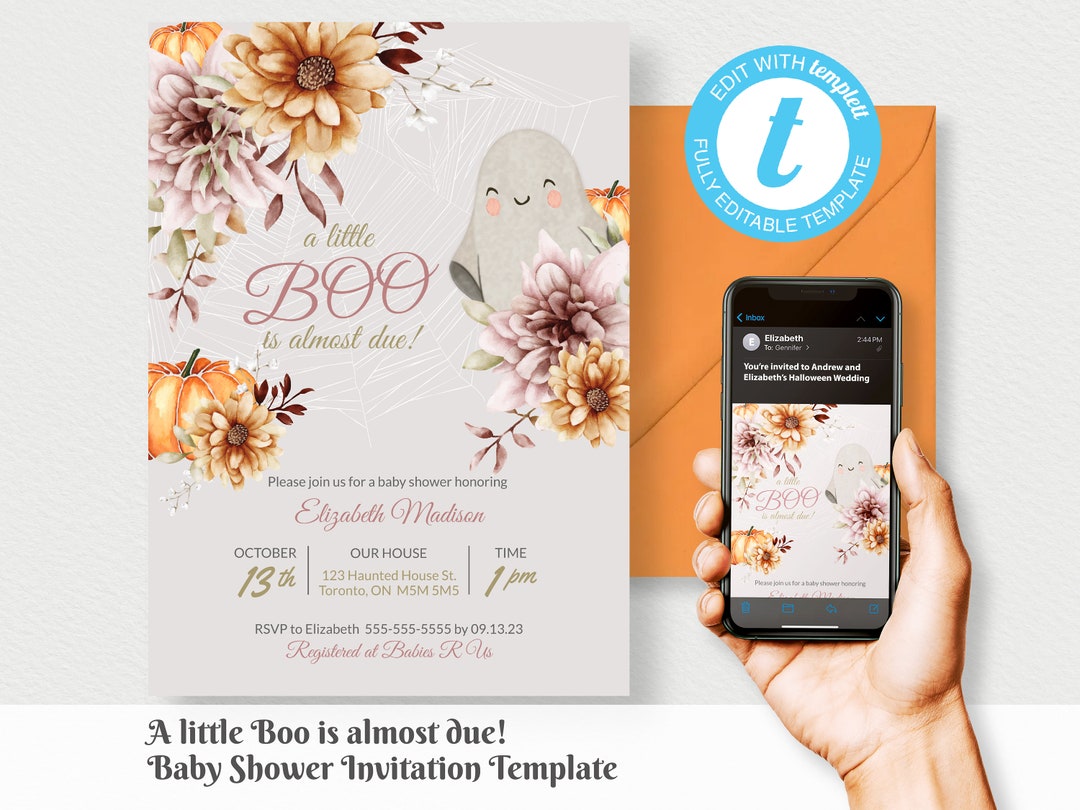 A Little Boo is Almost Due Invite, Cute Halloween Theme Baby Shower ...