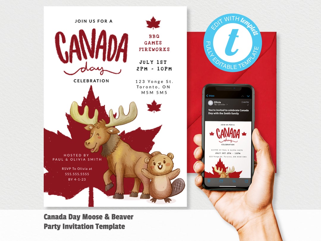 Editable Canada Day Invitation Template, Printable Party Invite ...