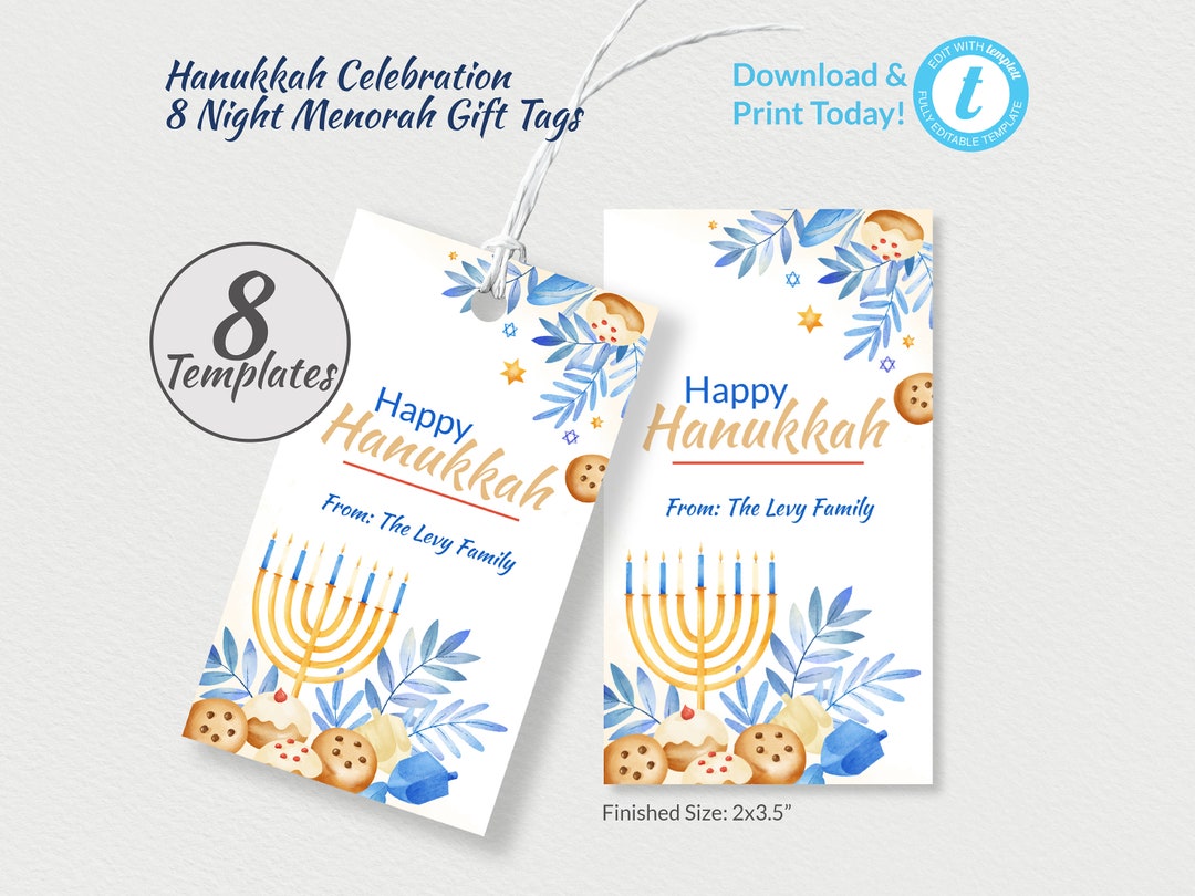 Hanukkah Gift Tag Editable Template, Traditional Celebration Gift ...