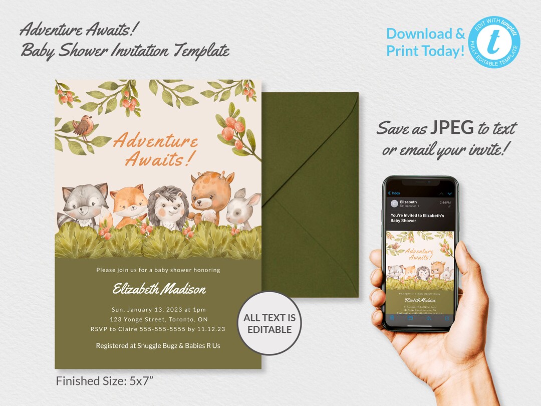 Jungle Adventure Baby Shower Invitation Template (digital) - Etsy