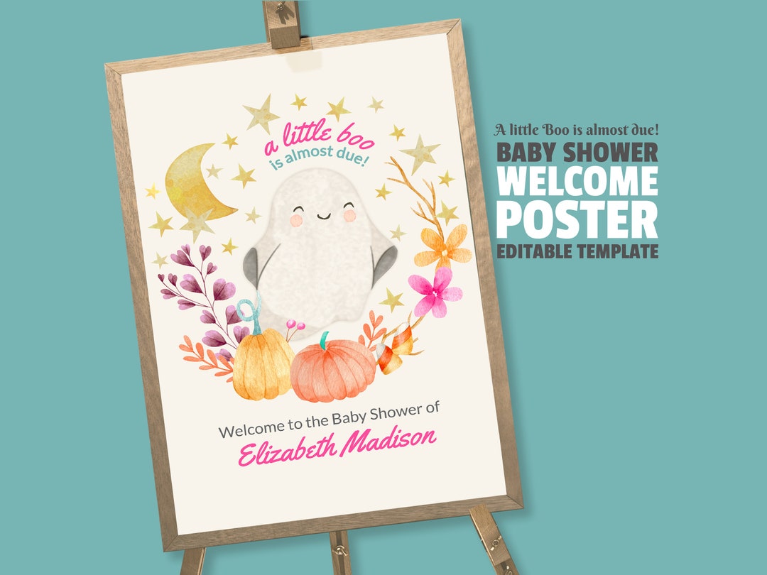 Little Boo Halloween Baby Shower Welcome Poster Editable Template Sign ...