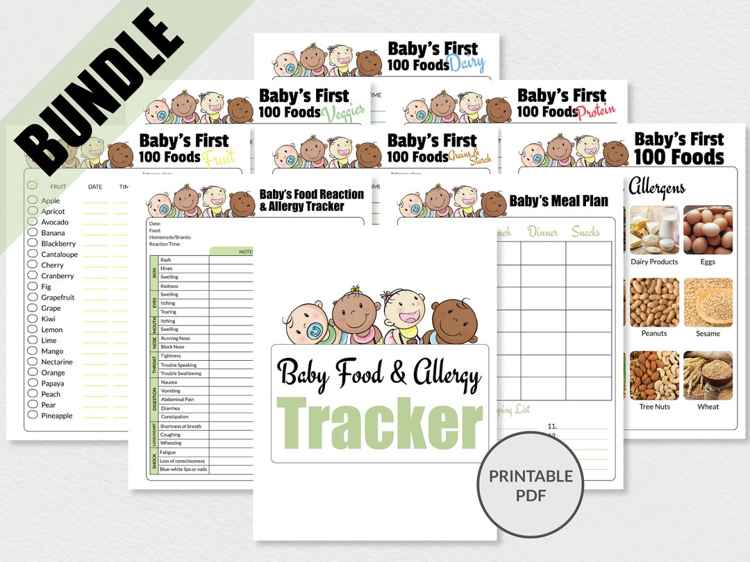 Baby Food Tracker Printable BUNDLE, Baby’s First Foods, Baby Weaning ...
