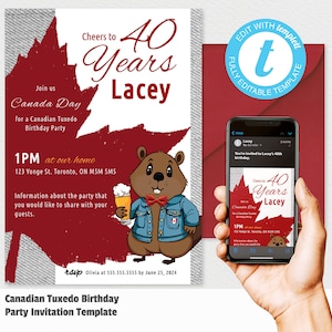 Editable Canada Day Invitation Template, Cheers to 40 Years, Birthday ...