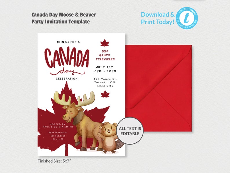 Editable Canada Day Invitation Template, Printable Party Invite ...