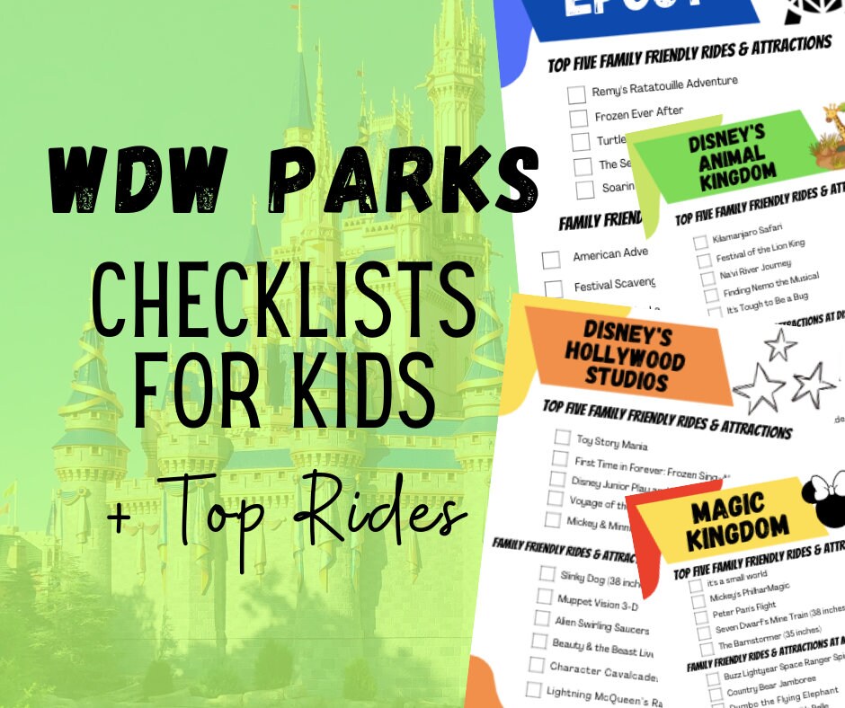 WDW Theme Park Checklist for Kids and WDW Travel Agent Template - Etsy