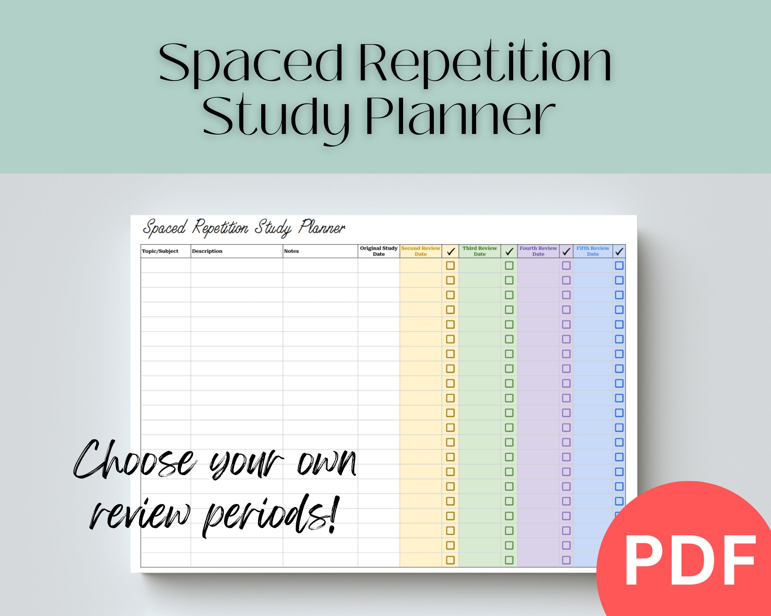 Printable Spaced Repetition Study Planner Curve of Forgetting Template ...