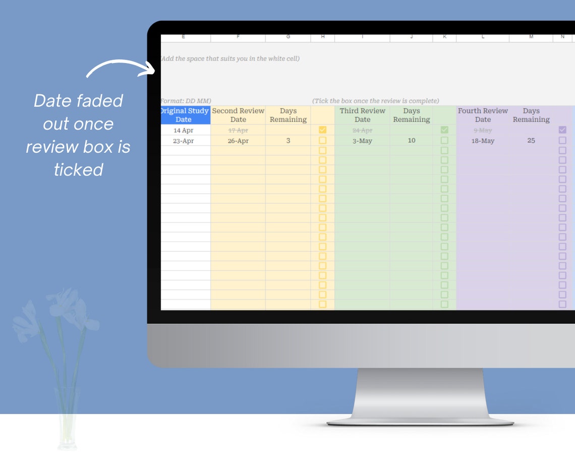 Spaced Repetition Study Planner Google Sheets Template Spaced Repetition Spreadsheet Academic ...