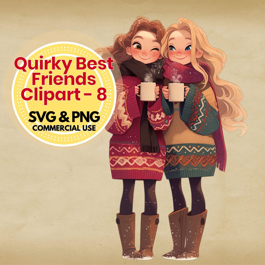 Quirky Best Friends Clipart 8 PNG SVG Digital Download Cute Friendship ...