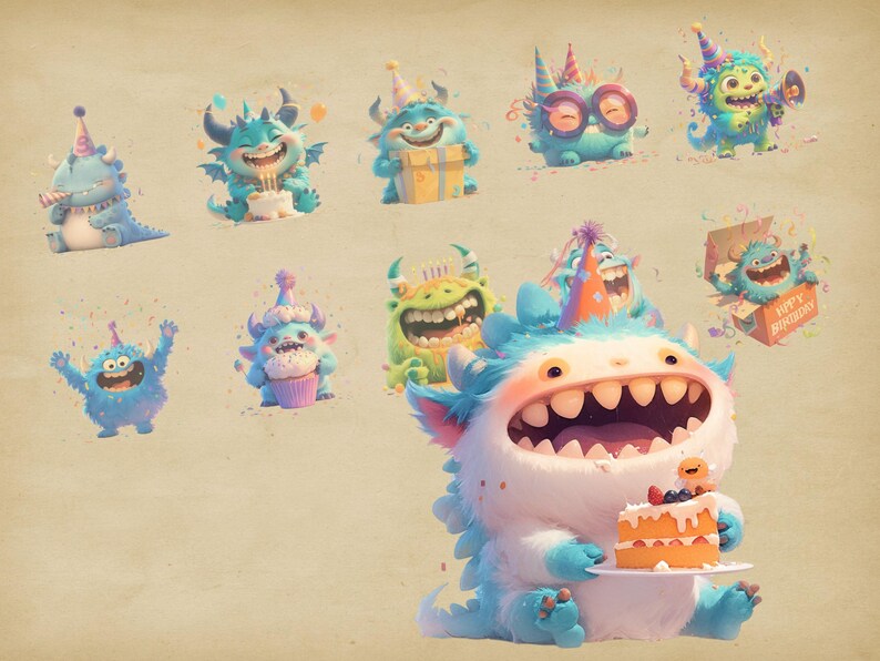 Monster Clipart Birthday Bundle Digital Download Cute Monster Svg Png ...