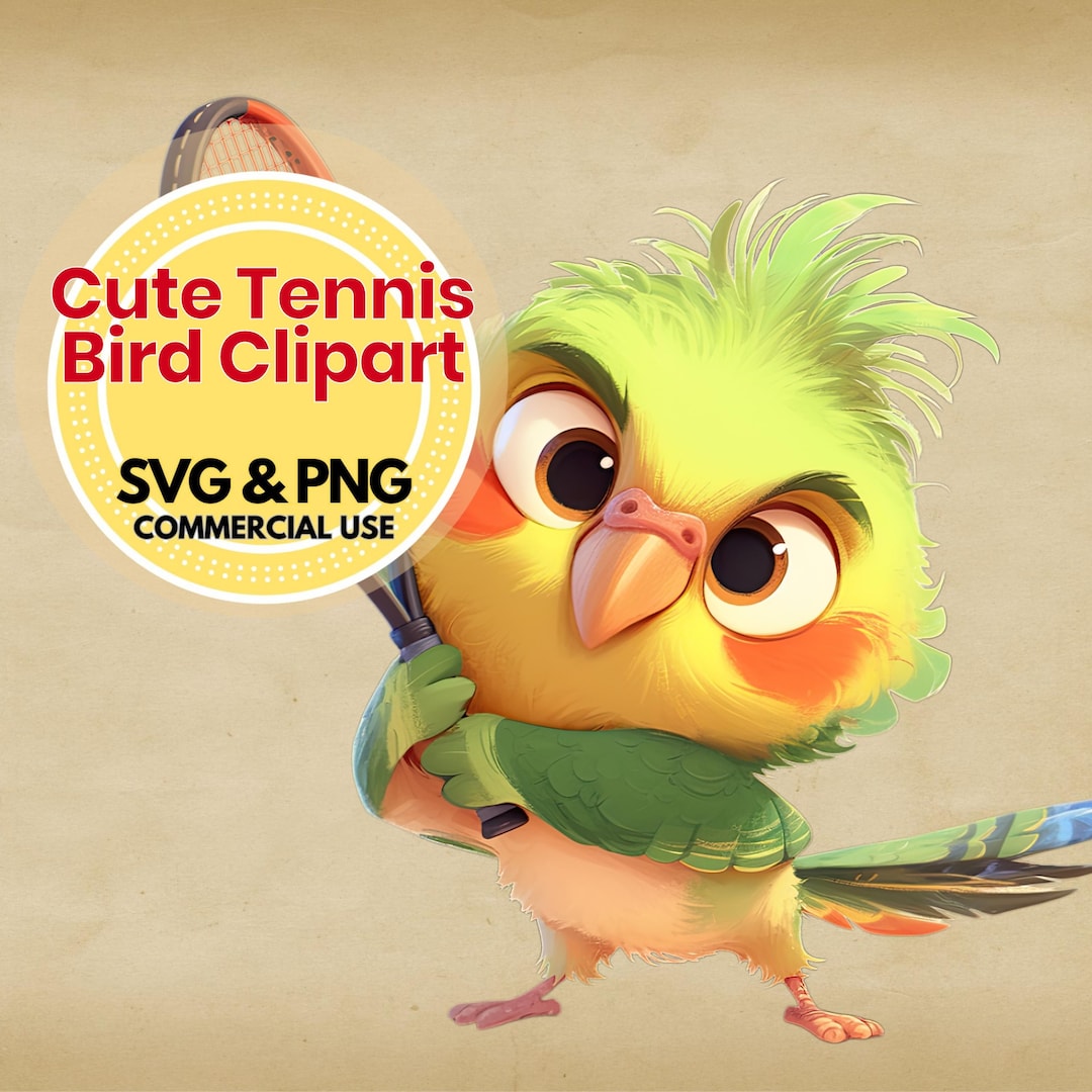 Tennis Bird Clipart Svg Png Cute Sports Animal Digital Download for ...
