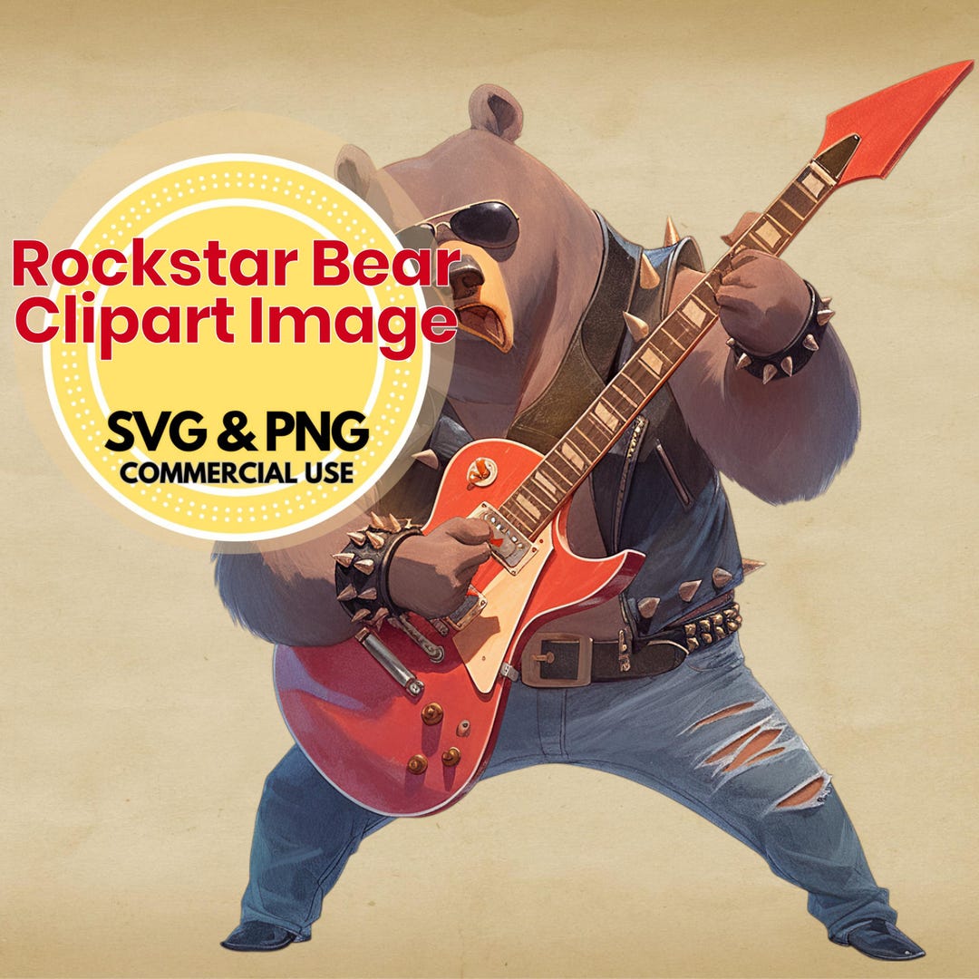 Rockstar Bear Clipart: Guitar Playing Bear Graphic (SVG, PNG) - Etsy