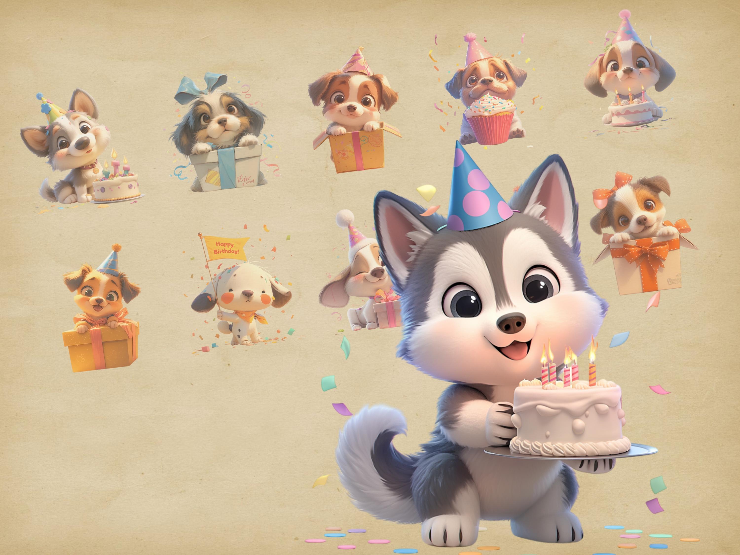 Puppy Birthday Clipart Bundle Digital Download Png Svg Cute Birthday ...