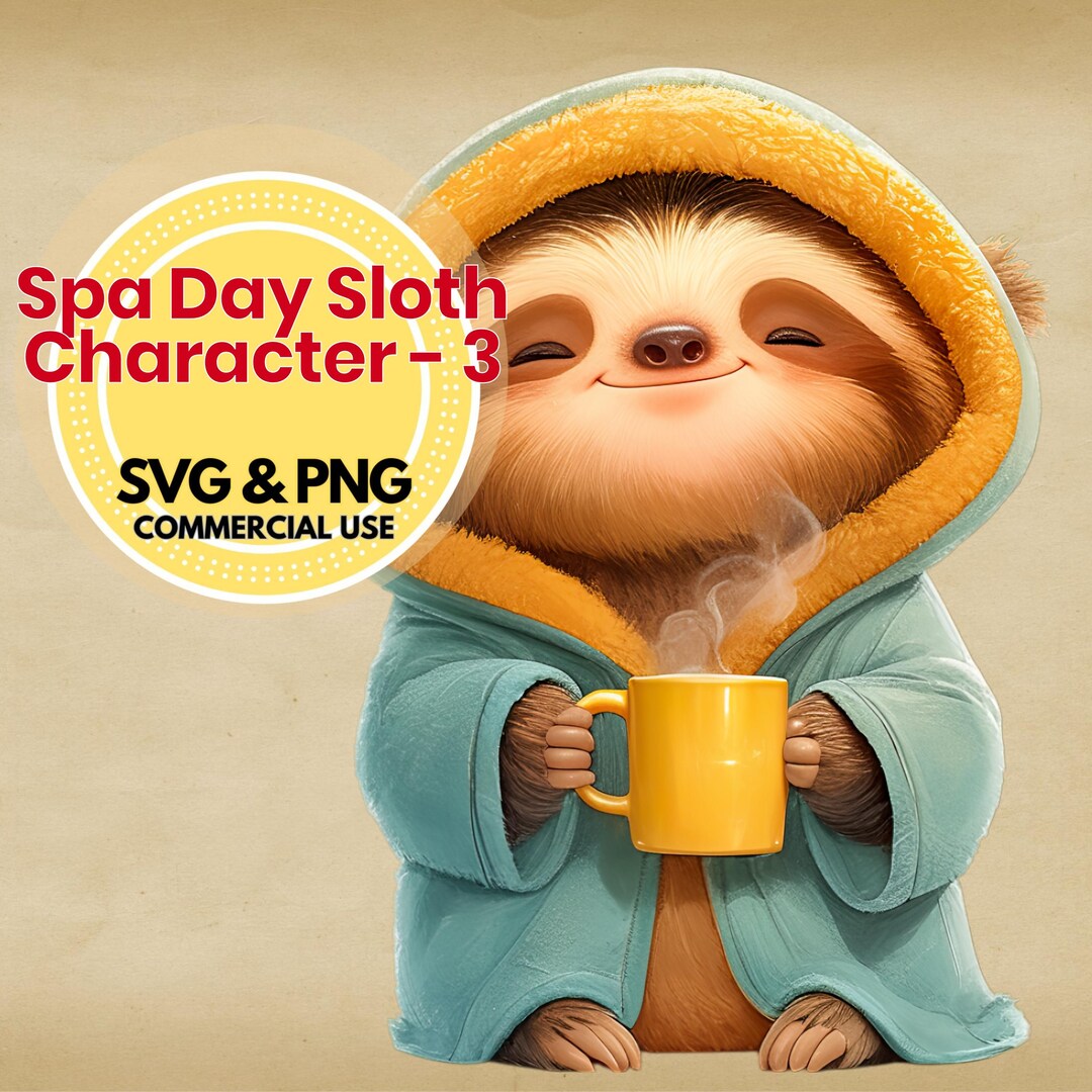 Spa Day Sloth Clipart SVG PNG Cute Sloth Digital Download Kawaii Animal ...