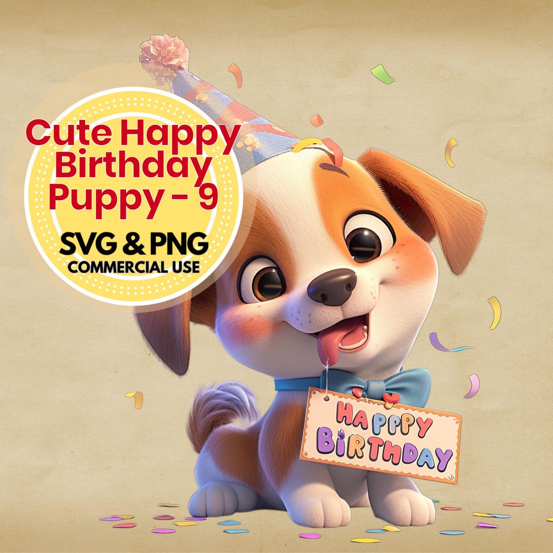 Birthday Puppy Clipart Digital Download Svg Png Cute Watercolor Dog ...