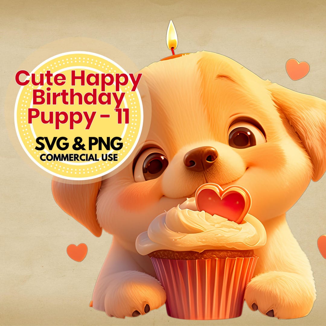 Birthday Puppy Clipart Svg Png, Cute Dog Birthday Digital Download for ...